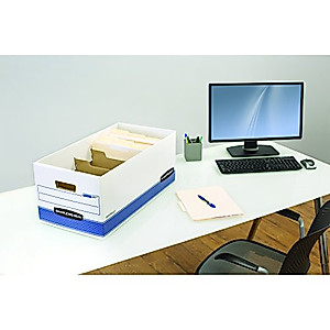 Bankers Box 12 Pack DIVIDERBOX Medium-Duty File Storage Boxes with Dividers, FastFold, Lift-Off Lid, Letter, White/Blue