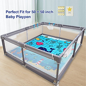 Baby Play Mat, Baby Crawling Floor Mats Babies Playmats Compatible with TODALE LIAMST Baby Playpen, Non-Slip Cushion Indoor Outdoor Infant Play Mat Kids Playpen Mat for Baby (50x50 Inch, Ocean Blue)