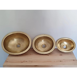 Handmade Vanity Bathroom Brass Sink, Unlacquered Drop in Brass Bathroom Sink, Hand Hammered Undermount Vanity Vessel sink Bowl, Antique Round Copper Sink with 2 Gifts (16" x 13" = 40cm x 33cm)