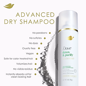 Dove Advanced Dry Shampoo Detox & Purify Refresh & Revive Hair Without Water Instantly Absorb Oil & Life Impurities 5 oz