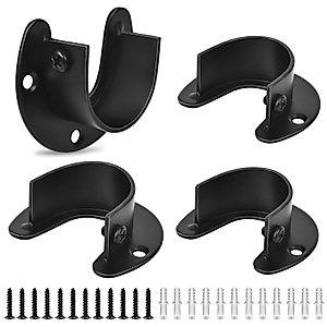 Closet Rod Bracket, Heavy Duty Closet Rod Holders, Stainless Steel, 1 Inch Closet Rod End Support U Shaped Wardrobe Brackets Closet Pole Socket with Screws, Black