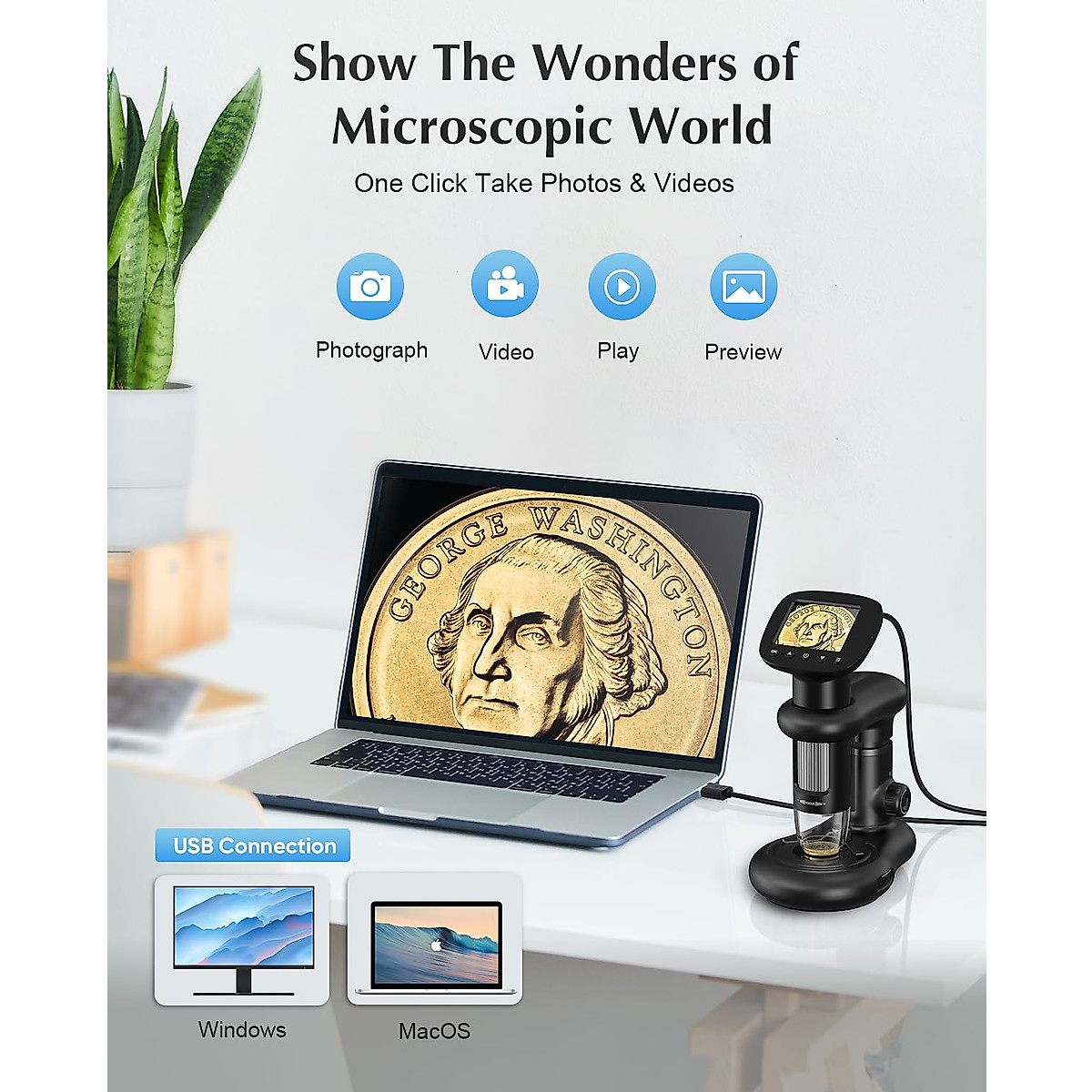 Sagefidere Handheld Digital Microscope with 2" LCD Screen,1000X Pocket Microscope for Kids with 8 LED Lights,Portable Microscope for Adults with Stand 32GB Memory Card