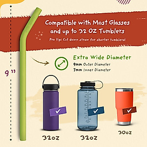 Softy Straws Premium Reusable Silicone Drinking Straws + Patented Straw Squeegee - 9” Long With Curved Bend for 20/30/32oz Tumblers - BPA Free (Non-Rubber), Flexible, Bendy, Safe for Kids / Toddlers