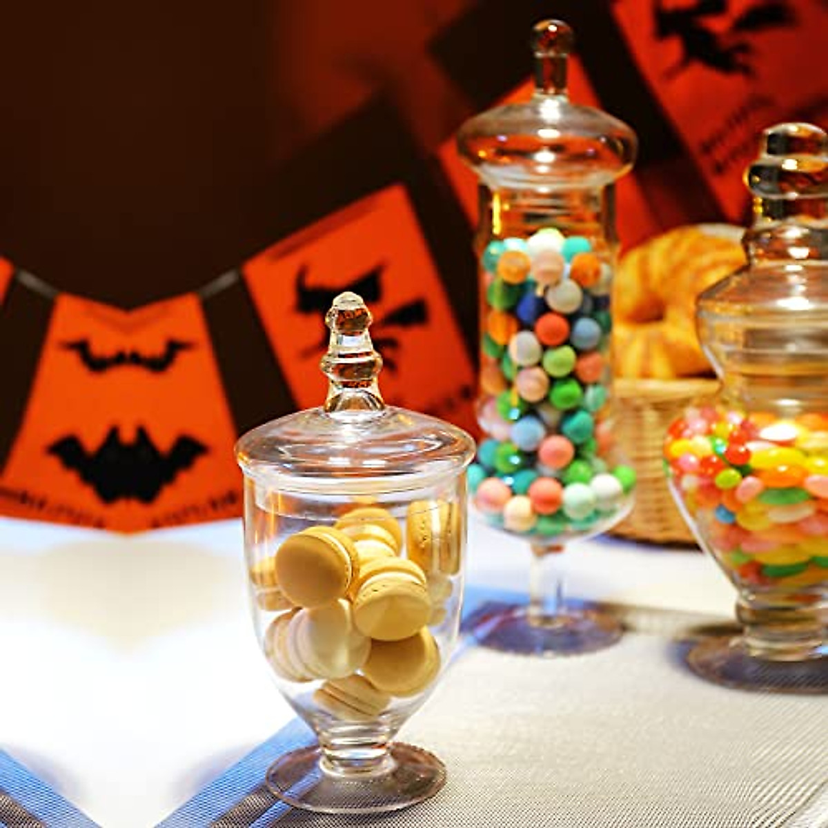 Diamond Star Set of 3 Clear Glass Apothecary Jars, Decorative Weddings Candy Buffet Display Elegant Storage Jar (H: 9", 12.5", 14")