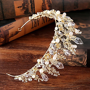 Bmirth Baroque Crown and Tiara Gold Crystal Pearl Bride Wedding Queen Crowns Decorative Princess Tiaras Rhinestone Hair Accessories for Women and Girls (A)