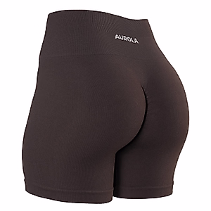 AUROLA Power Scrunch Butt Workout Shorts for Women Seamless Gym Shorts High Waist Tummy Control Yoga Biker Shorts,Chocolate Torte,M