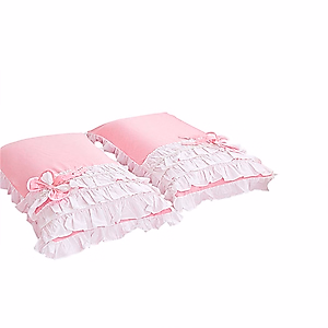 Lotus Karen Shaggy Chic Ruffle 3-Piece Duvet Cover Set- Soft Cotton Girls Bedding with Cute Bow-Knots-Sweet Pink Princess Bed Set Full Size(1Duvet Cover/2Pillowcases)