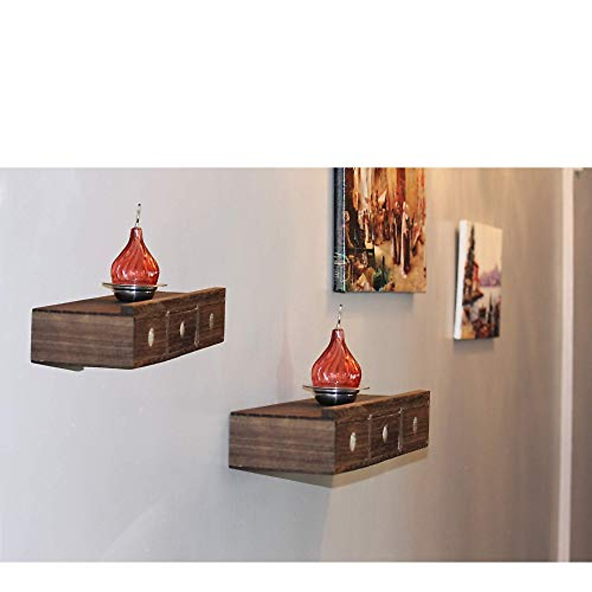 KAO Duru Floating Shelf with Drawer Paulownia Wood for Storage and Display Nightstand for Bedside, Office, Bedroom, Living Room and Bathroom (Set of 2)