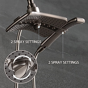 BRIGHT SHOWERS 10 Inch Shower Arm Extender with Shower Head Combo with Two Spray Setting Fixed Shower Head and Two Spray Settings Handheld Shower Head with Grey Face, Brushed Nickel
