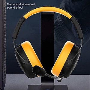 Tangxi Wireless BT Gaming Headsets with Microphone, RGB Light Stereo Gamers Headphones, Wired Over Ear Computer Headset with Mic for PC,Switch, Phone, Tablet(Yellow)