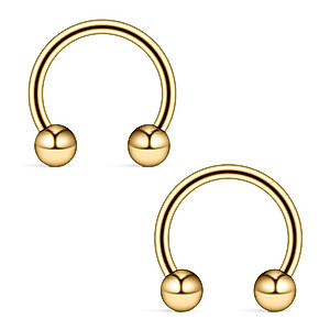 Ruifan 4prs(8pcs) 20G 16G 14G 12G Surgical Steel Nose Septum Horseshoe Earring Eyebrow Tongue Lip Nipple Helix Tragus Piercing Rings 8mm,10mm,12mm,14mm - Gold