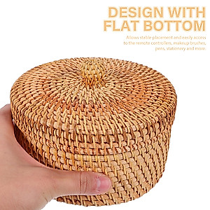 ULTNICE Round Rattan Storage Box with Lid - Hand Woven Rattan Basket for Desktop or Decorative Use