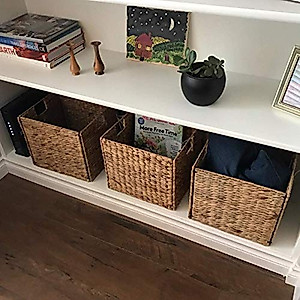 4 Decorative Hand-Woven Small Water Hyacinth Wicker Storage Basket, 13x11x11 Perfect for Shelving Units