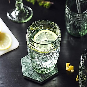 WHOLE HOUSEWARES | Glass Tumblers | Set of 6 Drinking Glasses | 11.5 oz Embossed Design | Vintage Drinking Cups for Water, Iced Tea, Juice | Wedding, Party Glassware Sets (Green)