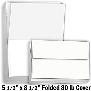 Hamilco Card Stock Folded Blank Cards with Envelopes 5 1/2 x 8 1/2" - Scored White Cardstock Paper 80lb Cover - 100 Pack