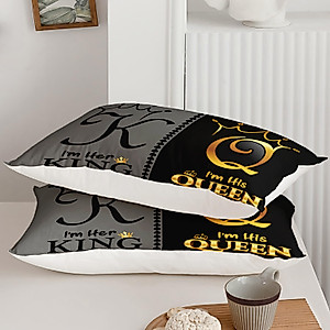 AILONEN Grey and Black Duvet Cover Set King Size, K and Q Printed Crown Couple Bedding Set Gifts,3 Piece His Her Themed Lightweight Microfiber Comforter Cover with 2 Pillowcases