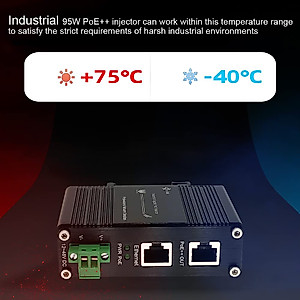 PoE Injector - SaiLteL 95W Industrial Gigabit PoE++ Injector, IEEE 802.3at/802.3af Compliant, ,POE Adapter with 12-48V DC Input,Hardened High Power PoE Injector IP40, DIN Rail, Wall Mount