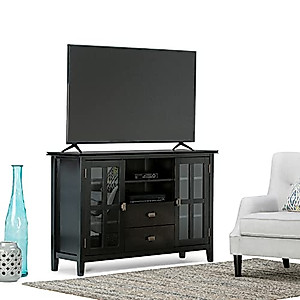 SIMPLIHOME Artisan SOLID WOOD Universal TV Media Stand, 53 inch Wide , Contemporary , Living Room Entertainment Center, Storage Shelves and Cabinets, for Flat Screen TVs up to 60 inches in Black