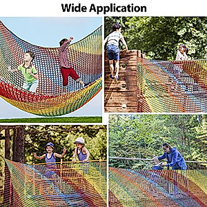 Toriexon Playground Safety Net 14.7' X 9.8', Double Layers Climbing Cargo Net for Kids, Multicolored Playground Net for Obstacle Training, Tree House, Back Yard etc.