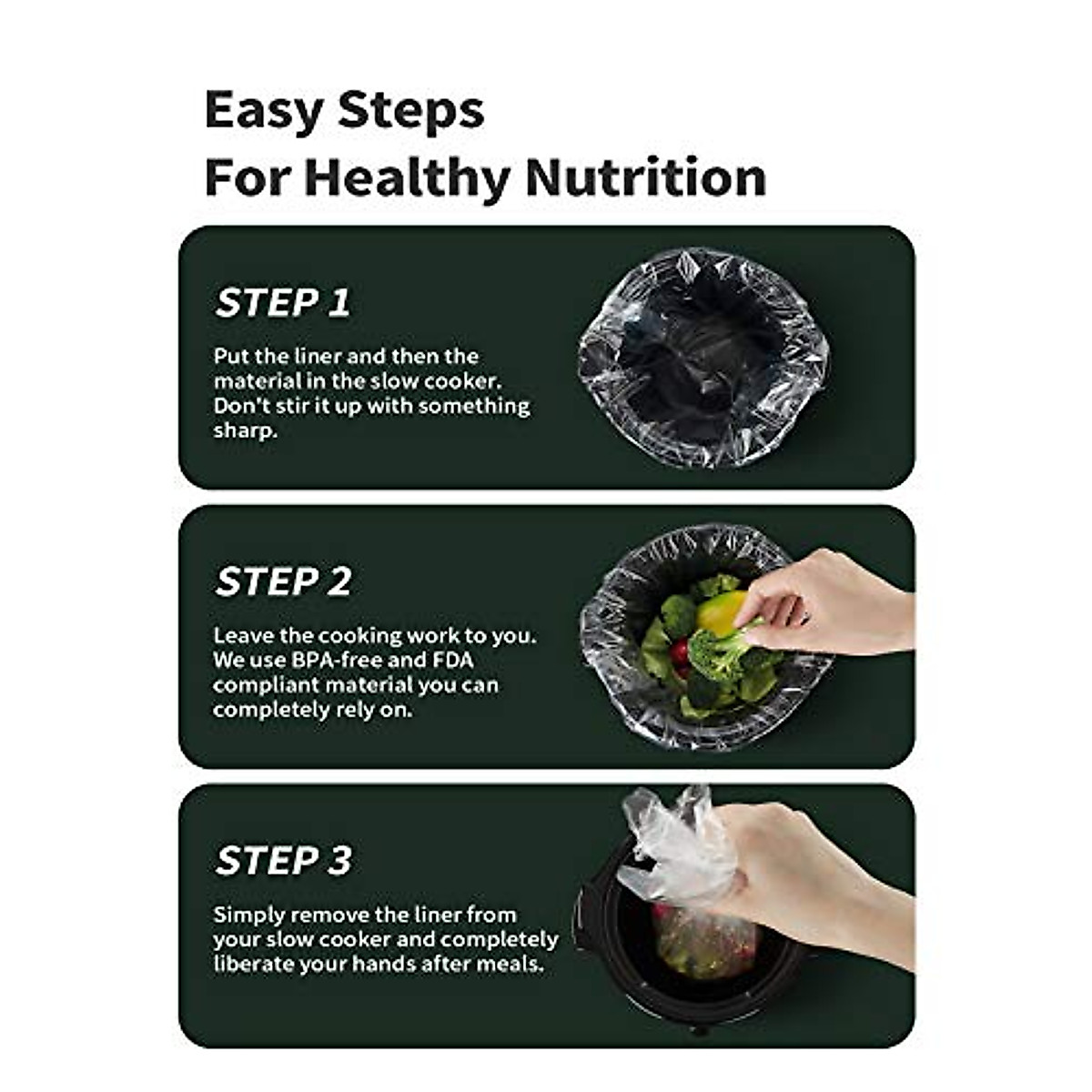 KOOC Small Slow Cooker, 2-Quart, Free Liners Included for Easy Clean-up, Upgraded Ceramic Pot, Adjustable Temp, Nutrient Loss Reduction, Stainless Steel, Black, Round…