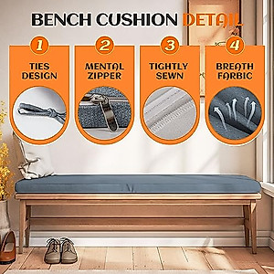 RULAER 48 inch Bench Cushion for Indoor Furniture,High Weather Resistance Patio Bench Seat Cushion Durable Washable Garden Chair Pads(48x16x3 inch,Grey)
