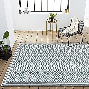 JONATHAN Y SMB111A-3 Marvao Diamond Trellis Indoor Outdoor Area-Rug Bohemian Coastal Easy-Cleaning Bedroom Kitchen Backyard Patio Non Shedding, 3 X 5, Teal/Gray
