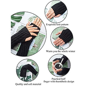 4 Pairs Knitted Arm Warmers Gloves Winter Long Fingerless Gloves Thumb Hole Gloves Mittens for Women and Men (Black, Dark Gray, Wine Red, Coffee)