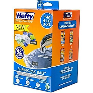 Hefty Shrink-Pak Vacuum Seal Bags, 1 Medium, 4 Large and 3 X-Large Bags