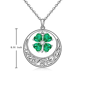 Talonior St Patricks Day Necklace Shamrock Necklace for Women 4 Leaf Clover Pendant Irish Shamrock Sterling Silver Filigree Cubic Zirconia Green Good Lucky Clover Jewelry Gifts