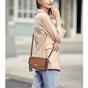 UTO Small Crossbody Shoulder Bag for Women Cellphone Bags Card Holder Wallet with Wristlet Purse and Handbags Brown