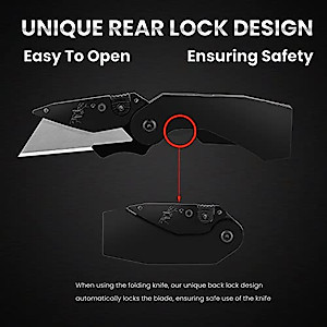 Lichamp 6 Pack Folding Utility Knife Set, Pocket Box Cutter with Belt Clip, Includes Extra 30 Pieces Quick Change Blade, Stainless Steel Grip with SK5 Blade