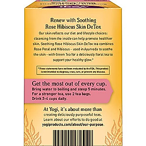 Yogi Tea Soothing Rose Hibiscus Skin DeTox Tea - 16 Tea Bags per Pack (4 Packs) - Organic DeTox Tea to Support Skin Health - Includes Green Tea Leaf, Rose Petal, Honeybush Leaf, Hibiscus & More