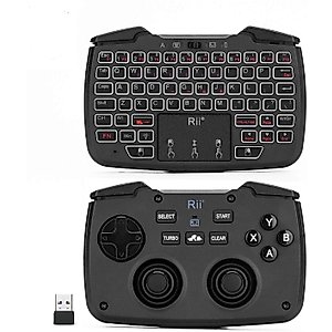 (Backlit Version)Rii RK707 3 in 1 Multifunctional 2.4GHz Wireless Portable Game Controller 62-Key Rechargeable Keyboard Mouse Combo Turbo Vibration Function for PC/Raspberry pi2/Android TV Google/TV B