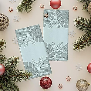 Kitchen Towels Modern Flower Plant Leaves Absorbent Tea Towel Soft Hand Dish Towel Blue Gray Reusable Washable Cleaning Cloth Hand Bath Towels for Bathroom Bar for Everyday Cooking (Pack of 2)