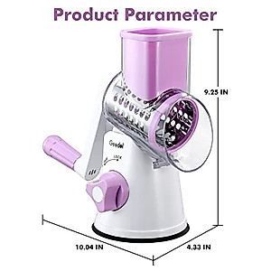 Geedel Rotary Cheese Grater, Kitchen Mandoline Vegetable Slicer with 3 Interchangeable Blades, Easy to Clean Rotary Grater Slicer for Fruit, Vegetables, Nuts
