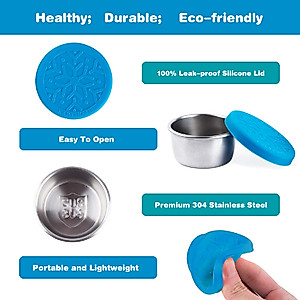 LALASTAR Stainless Steel Condiment Containers with Lids, Leakproof and Reusable Lunch Bento Box Sauce Container, 4x1.6oz, Blue