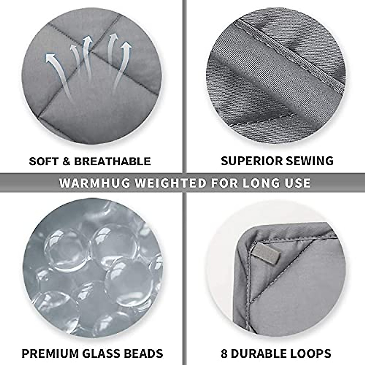 WarmHug Weighted Blanket King Size 15 lbs 86" x 92" for Couples and Adults - Cooling Breathable Heavy Blanket with Premium Glass Beads, Grey