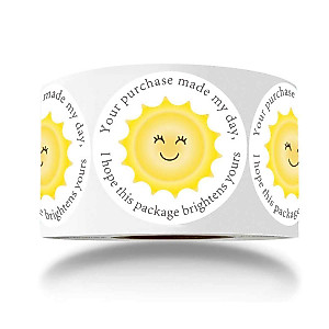 YOUOK Thank You Business Stickers - Round Yellow Sunshine Smile Face Gift Wrap Stickers for Shopping Bags/Packages/mailing Boxes, Shipping Stickers - 2 Inch 500 Total Labels
