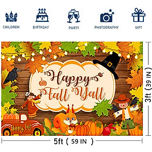 Happy Fall Y'all Backdrop,Fall Party Decorations Thanksgiving Party Backdrop Happy Fall Banner Party Supplies Photography Background