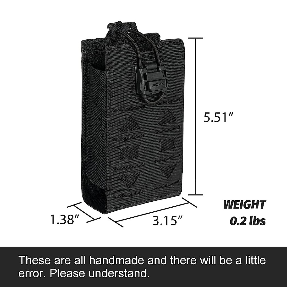 Tactical Radio Pouch MOLLE Radio Holster Compatible with 148/152 MPU5 Baofeng Radio Case Bag Walkie Talkies Rifle Mag with Elastic Cord 500D Nylon (Black)