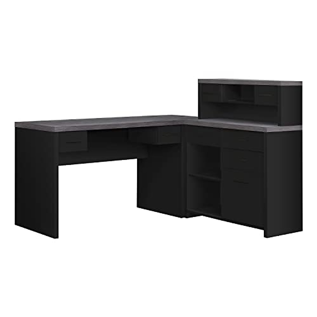 Monarch Specialties Computer Desk L-Shaped - Left or Right Set- Up - Corner Desk with Hutch 60"L (Black - Grey Top)