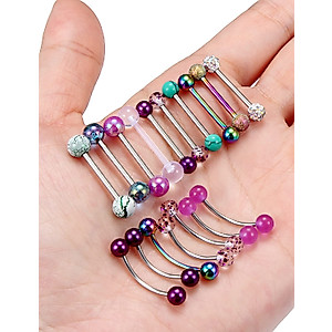 Leiainely Tongue Rings Snake Frog Eyes Bite Piercing Jewelry for Women Men Work 14g 14 Gauge Cute Green Rainbow Surgical Stainless Steel Metal Plastic Acrylic Para La Lengua Aretes Barbell Balls