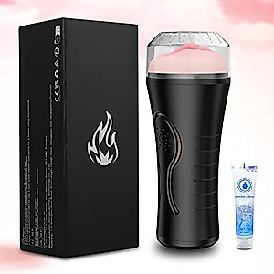 Vibrating Male Masturbator Squeezable Pocket Pussy, Lifelike Textured Vagina, Masturbation Cup with 7.5" Depth, Plump and Soft Fleshy Masturbating Stroker Sex Toy for Men Realistic
