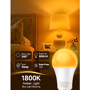 UNILAMP Sleep aid Light Bulb, 9W Amber Warm Light Bulbs 1800K, Blue Light Blocking Dim Light Bulbs 60W Equivalent, Mood Soothing Light, E26 for Bedroom and Baby Nursery Light, 2 Pack