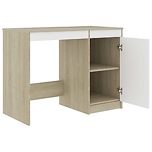 WRJENFSC Desk Writing Desks Secretary Desk Bedroom Desks Computer Desk with Storage White and Sonoma Oak 39.4"x19.7"x29.9" Engineered Wood Suitable for study, bedroom, living room, office