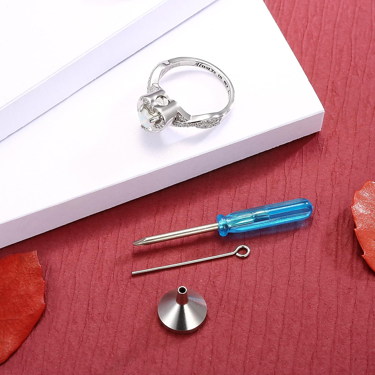 Heart Cremation Ring for Ashes - 925 Sterling Silver Opal Urn Keepake Rings Memorial Jewelry for Women (White, 9)