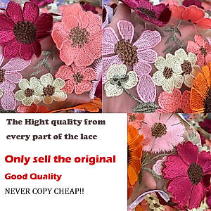 47'' 3D Mixed Colors Embroidered Flowers on Black, Beige, Green net lace Fabric by Yard (Beige net), FL2202