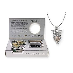Pearlina Sterling Silver Owl Necklace Cage Cultured Pearl in Oyster Wish pearl Set 18"