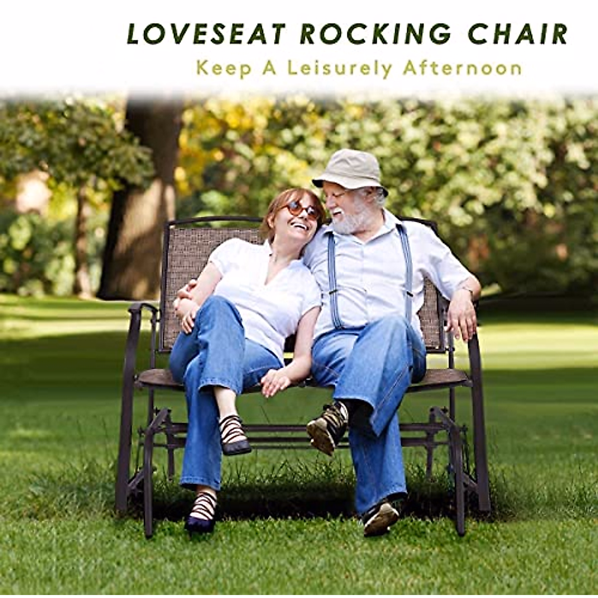 Wenst'sKufAN Patio Glider Chair, Outdoor Textilene Swing Glider Bench with Stable Steel Frame, Patio Swing Glider Bench for 2 Persons Rocking Chair, Idea for Outdoor Backyard,Beside Pool and Lawn