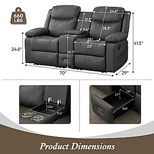 BAIJIAWEI B Loveseat Recliner, Reclining Loveseat with Console, Double Reclining Loveseat, 2 Seater Manual Reclining Couch for Living Room, Office, Home Theater(PU-Grey)